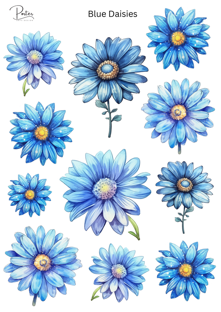 *PRINTABLE* Blue Daisies Sticker – Porter Arts Design