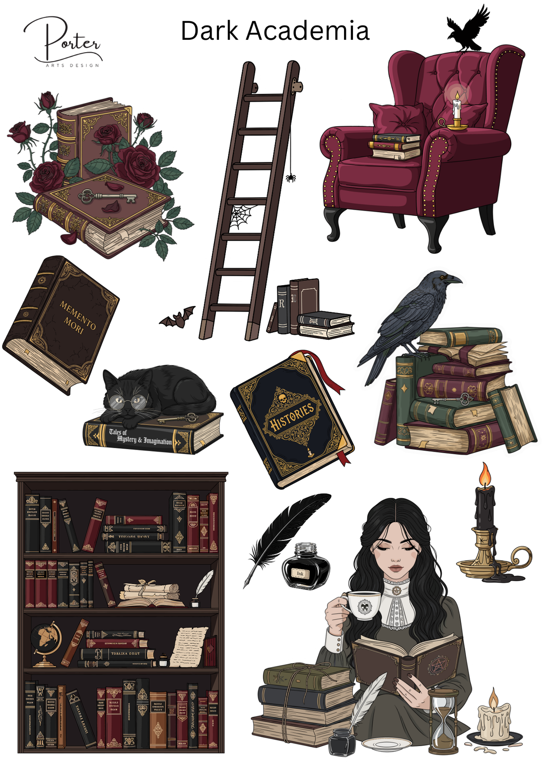 *PRINTABLE* Dark Academia Sticker – Porter Arts Design