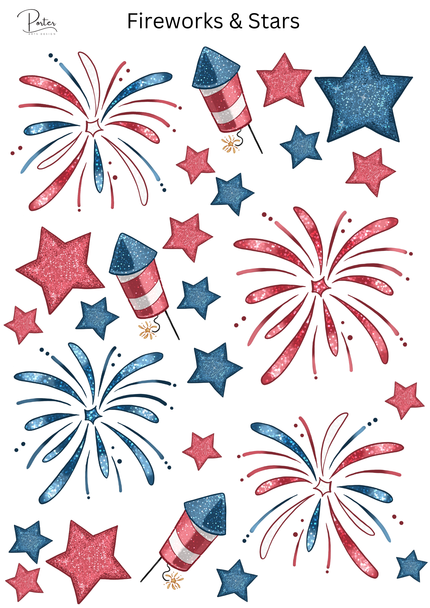 *PRINTABLE* Fireworks & Stars Sticker – Porter Arts Design