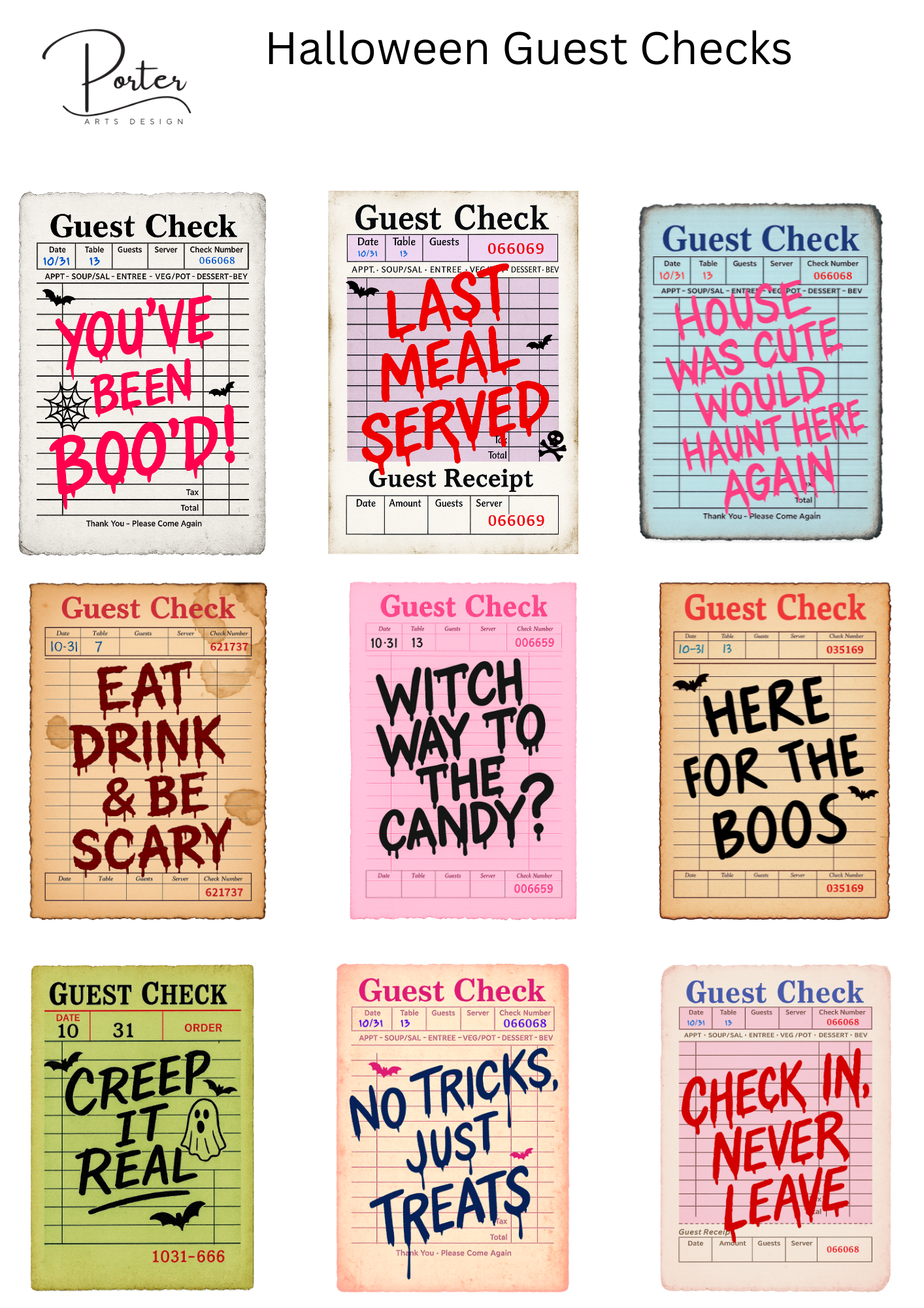 *PRINTABLE* Halloween Guest Checks Sticker – Porter Arts Design
