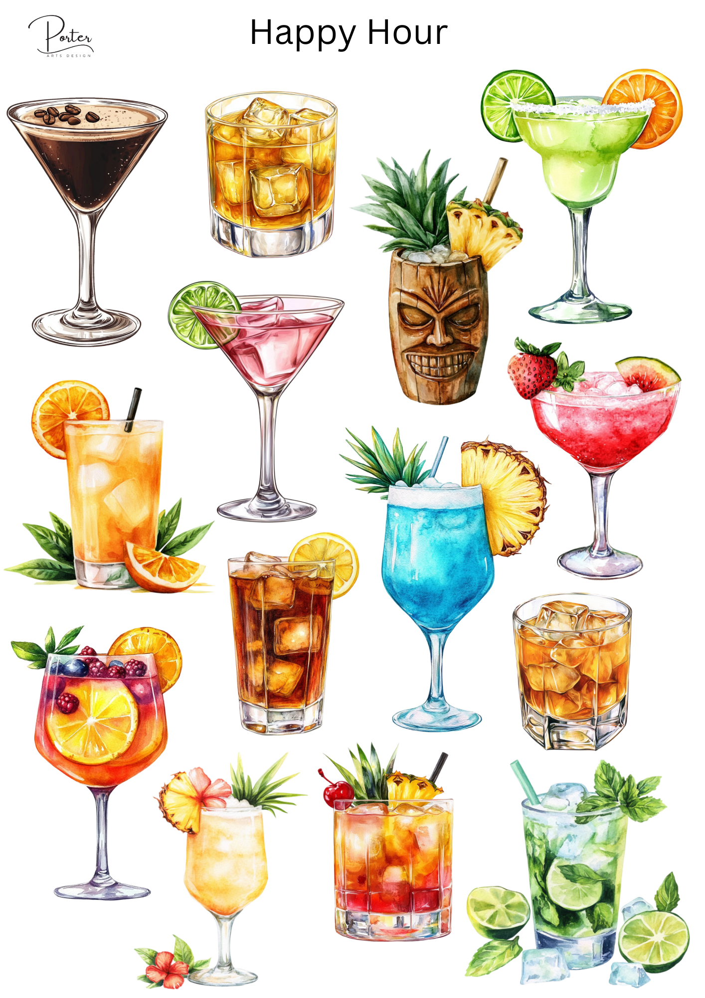 *PRINTABLE* Happy Hour Sticker – Porter Arts Design