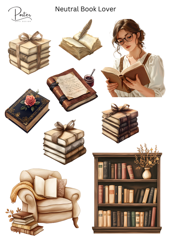 *PRINTABLE* Neutral Book Lover Sticker – Porter Arts Design