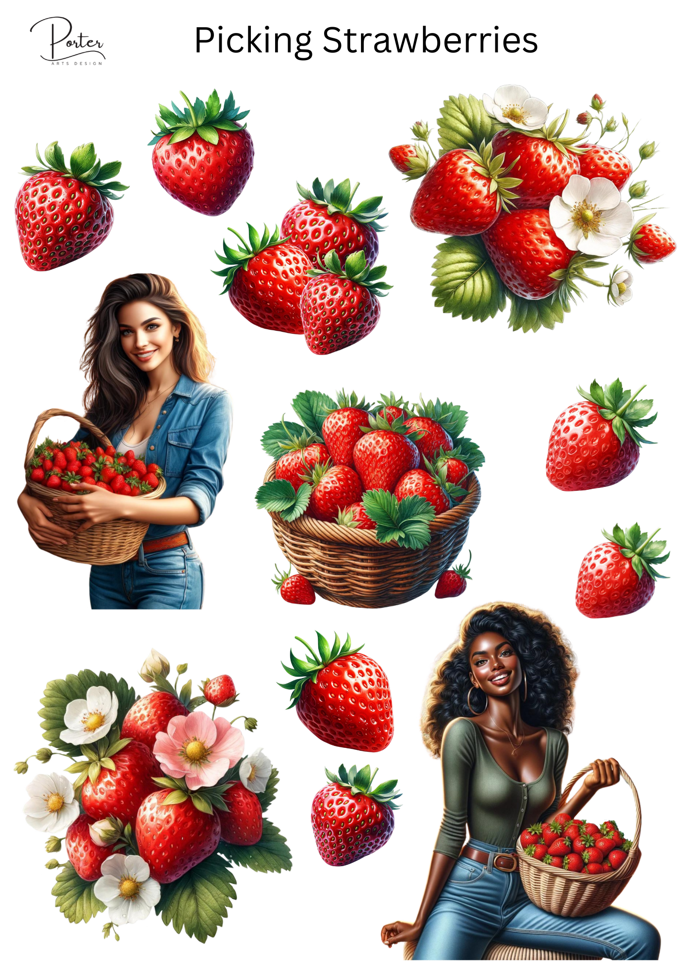 *PRINTABLE* Picking Strawberries Sticker – Porter Arts Design