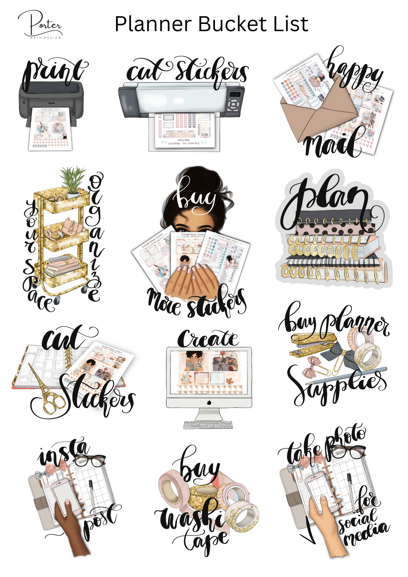 *PRINTABLE* Planner Bucket List Sticker – Porter Arts Design