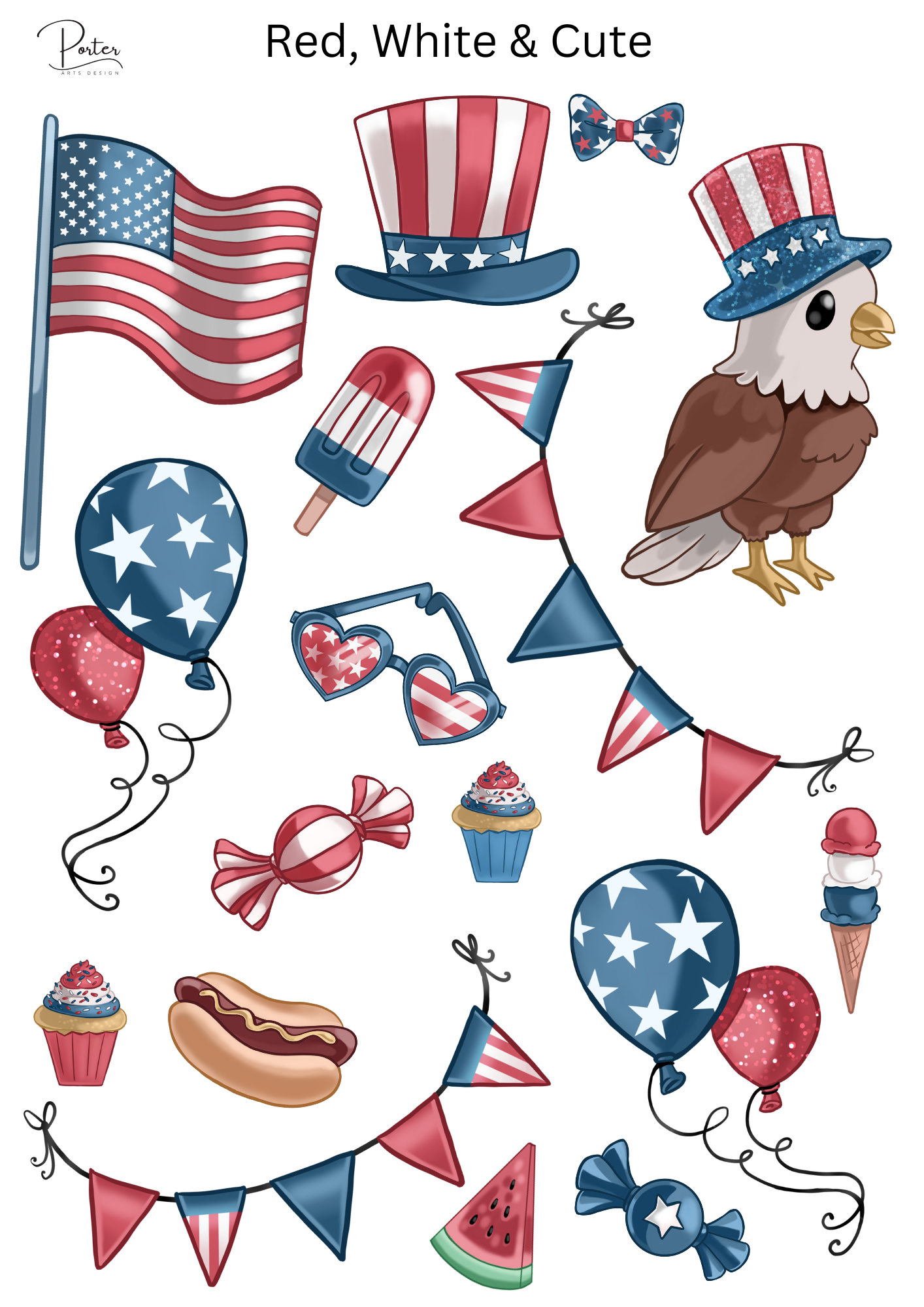 *PRINTABLE* Red White & Cute Sticker – Porter Arts Design