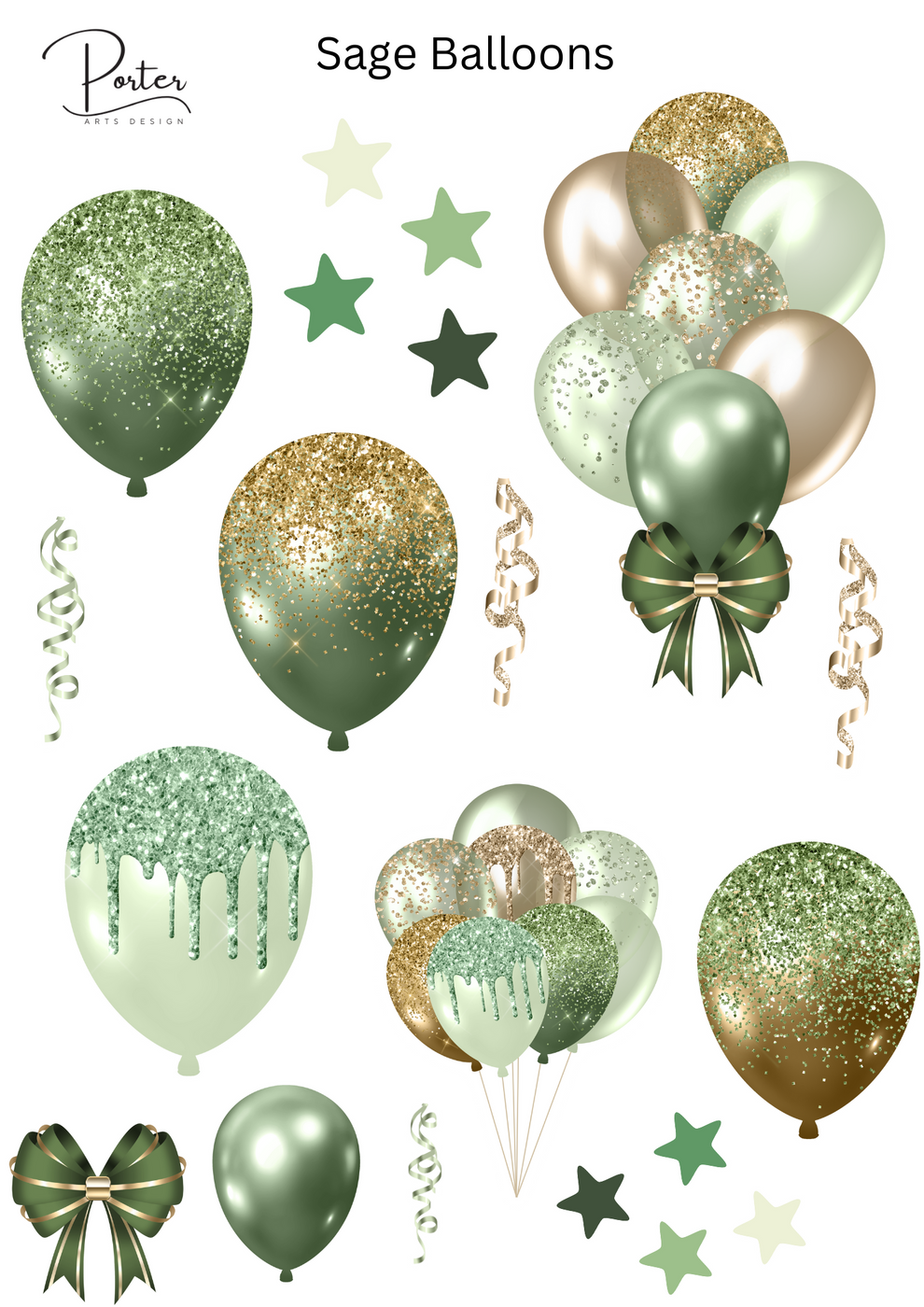*PRINTABLE* Sage Green Balloons Sticker – Porter Arts Design