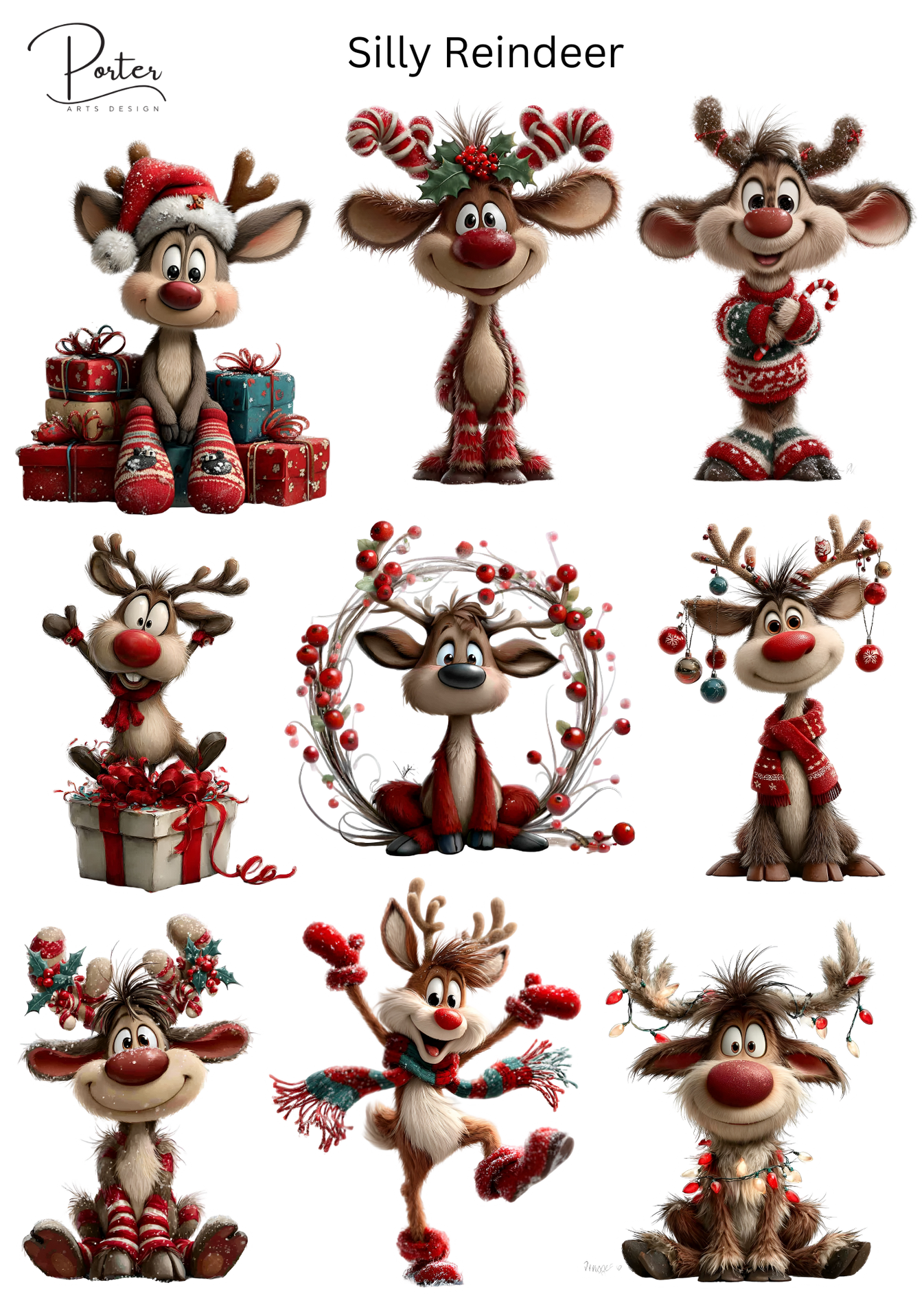 *PRINTABLE* Silly Reindeer Sticker – Porter Arts Design