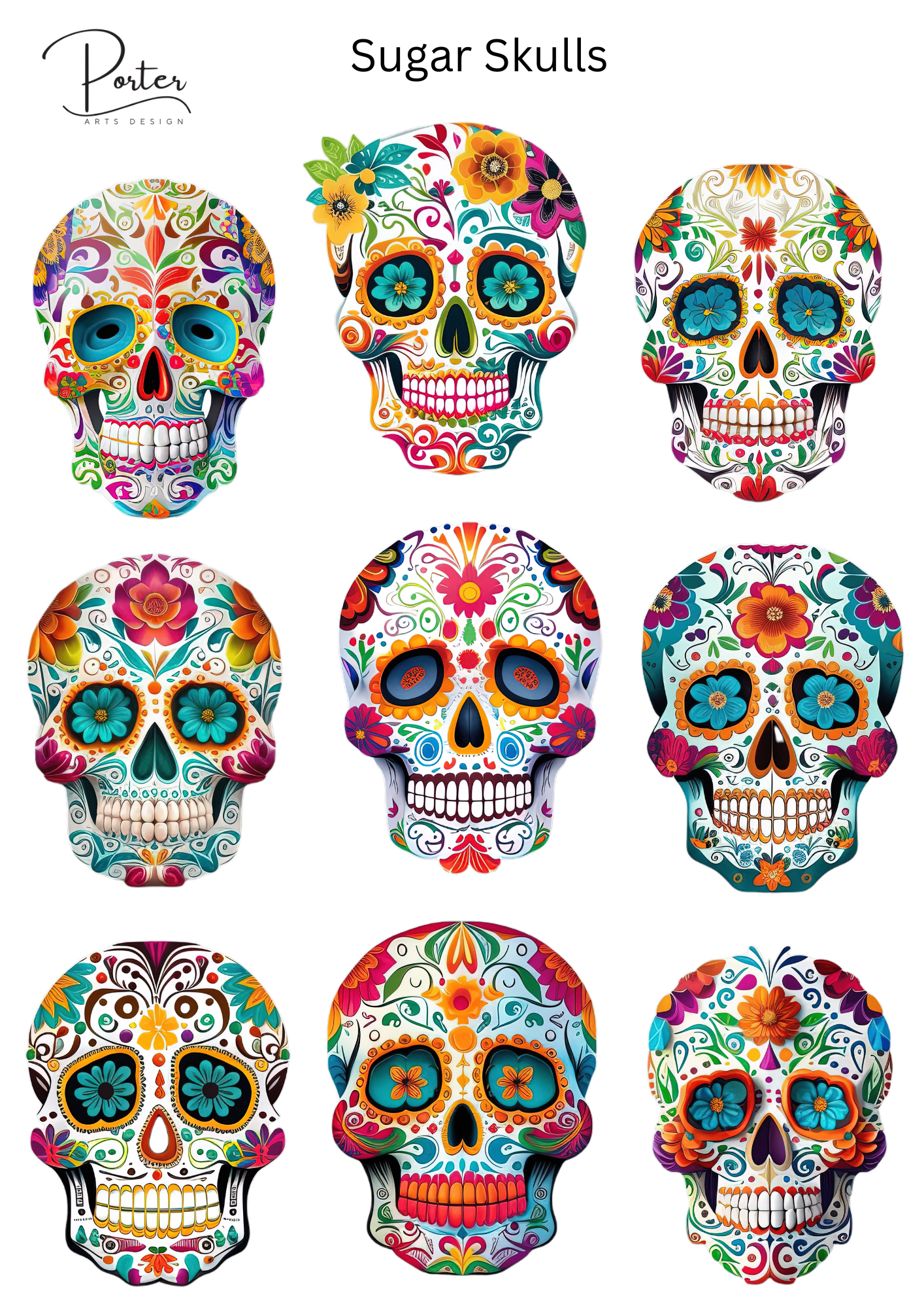 *PRINTABLE*Sugar Skulls Sticker – Porter Arts Design