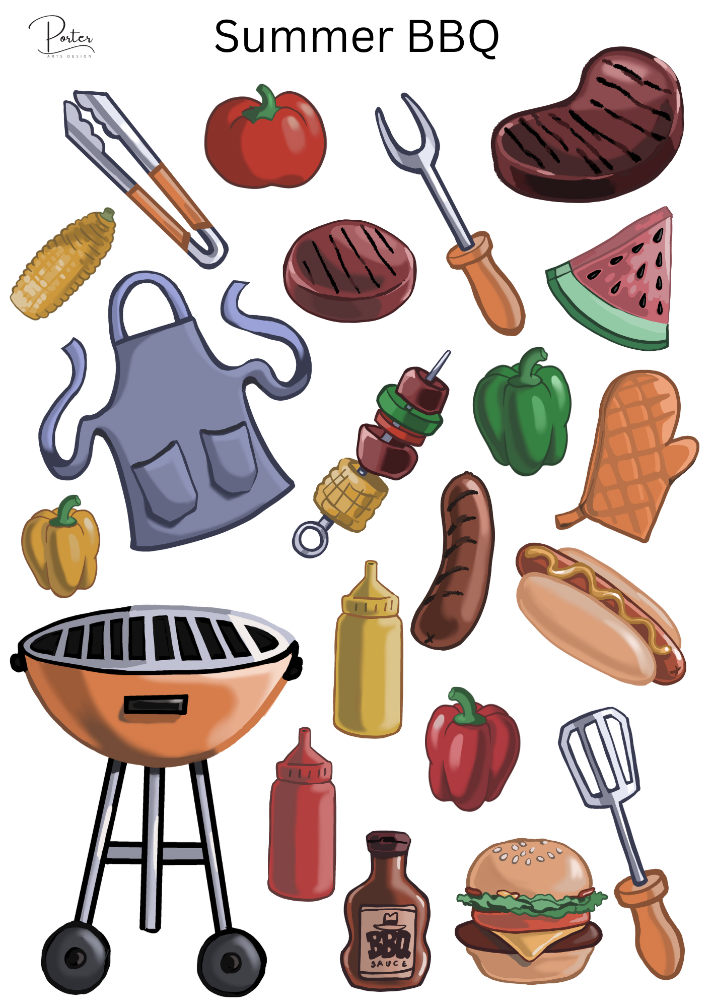 *PRINTABLE* Summer BBQ Sticker – Porter Arts Design