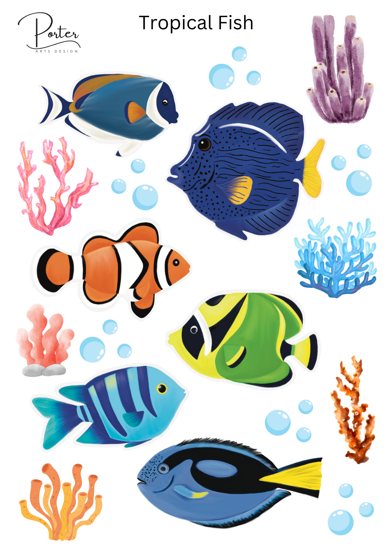 *PRINTABLE* Tropical Fish Sticker – Porter Arts Design